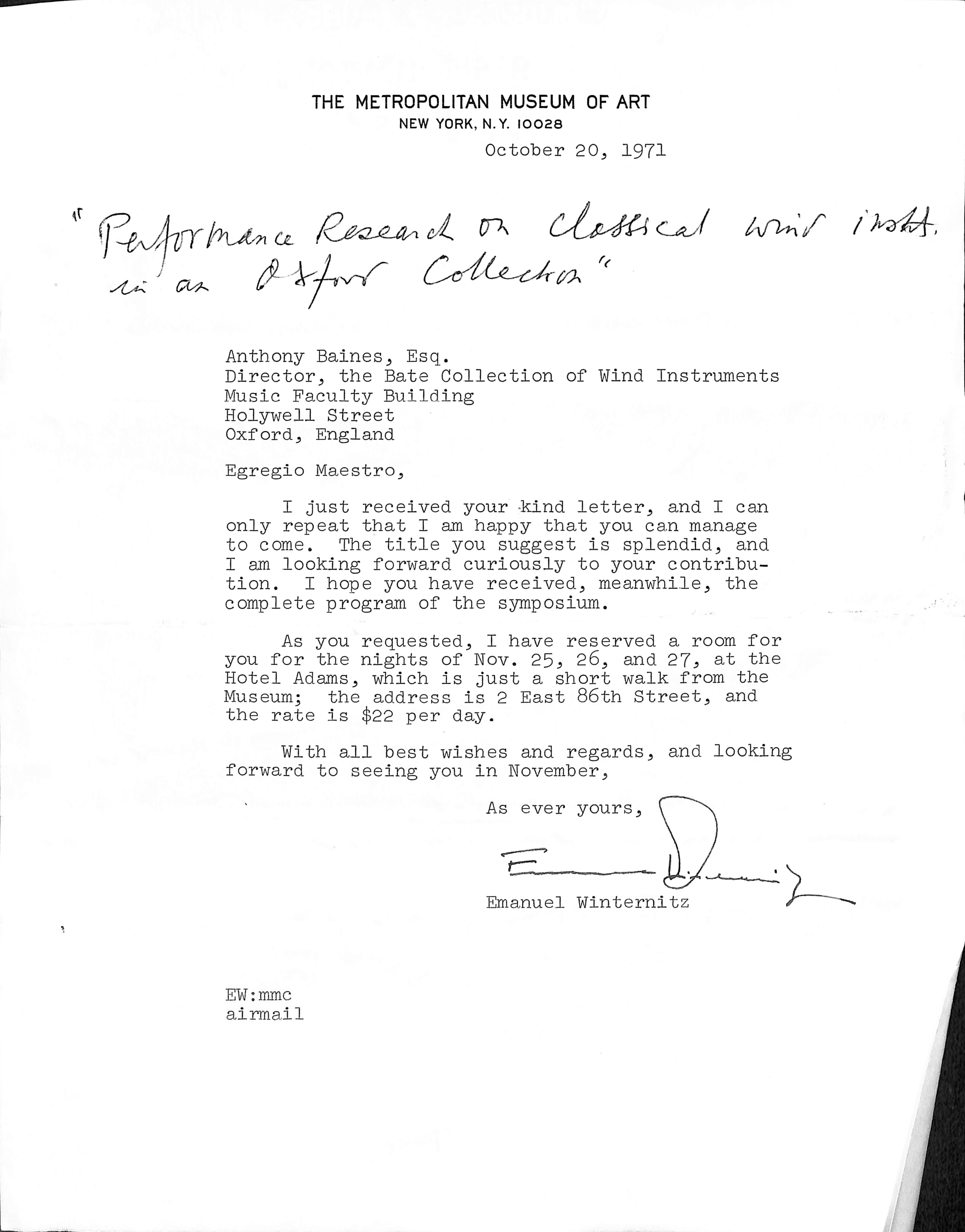 Letter on a talk | The Bate Collection